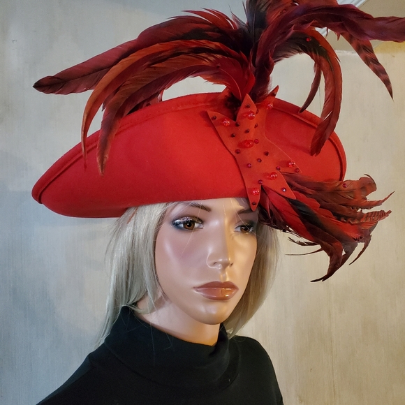 Coquette | Accessories | Coquette Red Hat Huge Feathers Kentucky Derby ...